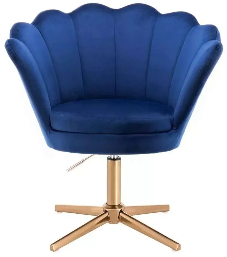 LuxuryForm DESIGN Otočné křeslo FREY VELUR na zlatém kříži - modré