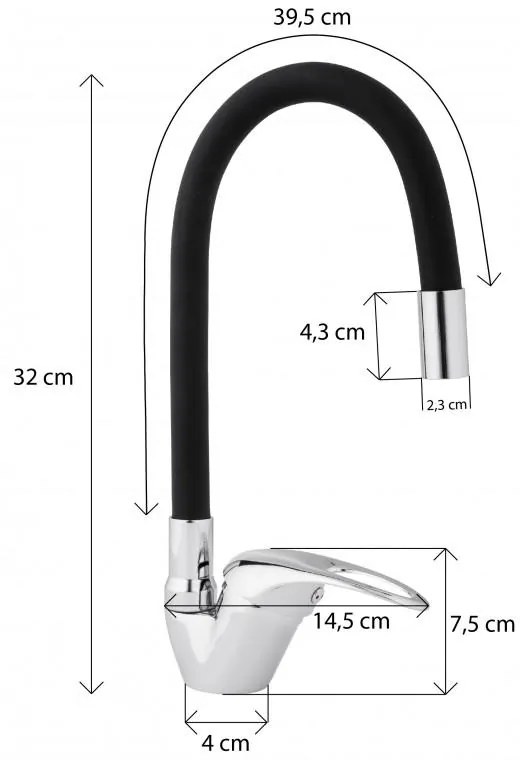 Erga Ceres, stojánková dřezová baterie s elastickým ramenem, šedá-chromová, ERG-YKA-BZ.CERES-BLK