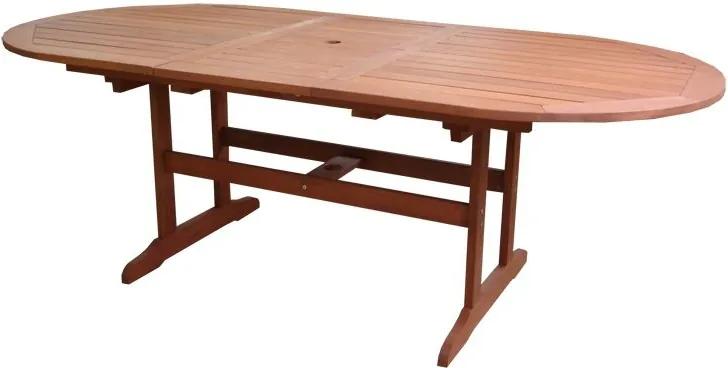 Dřevěný zahradní stůl rozkládací, oválný, dřevo Shorea, 175 - 220 cm