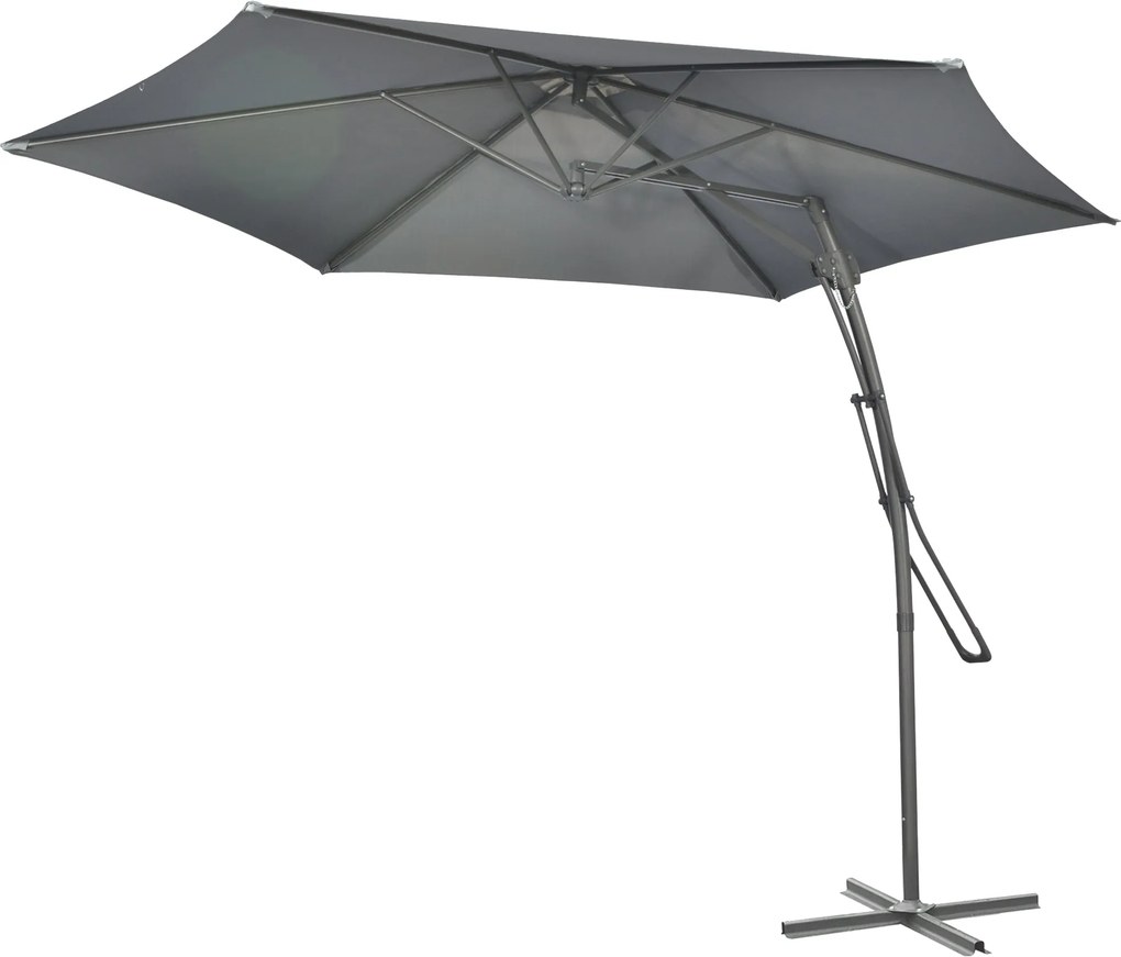 Outsunny odkloněný závěsný slunečník Ø 293 cm – boční páka, křížová podstava, voděodolný, větrací otvor, UV ochrana, tmavě šedý | Aosom