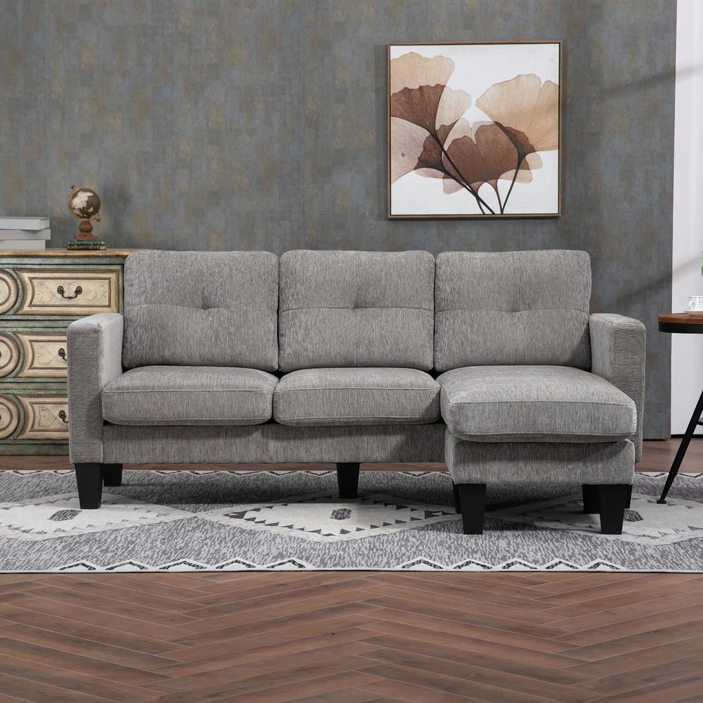 HOMCOM Rohová pohovka ve tvaru L, čalouněná polyestrem, s reversibilním lenoškou a 3 polštáři pro obývací pokoj, nosnost 180 kg, 186x130x84 cm, hnědá…