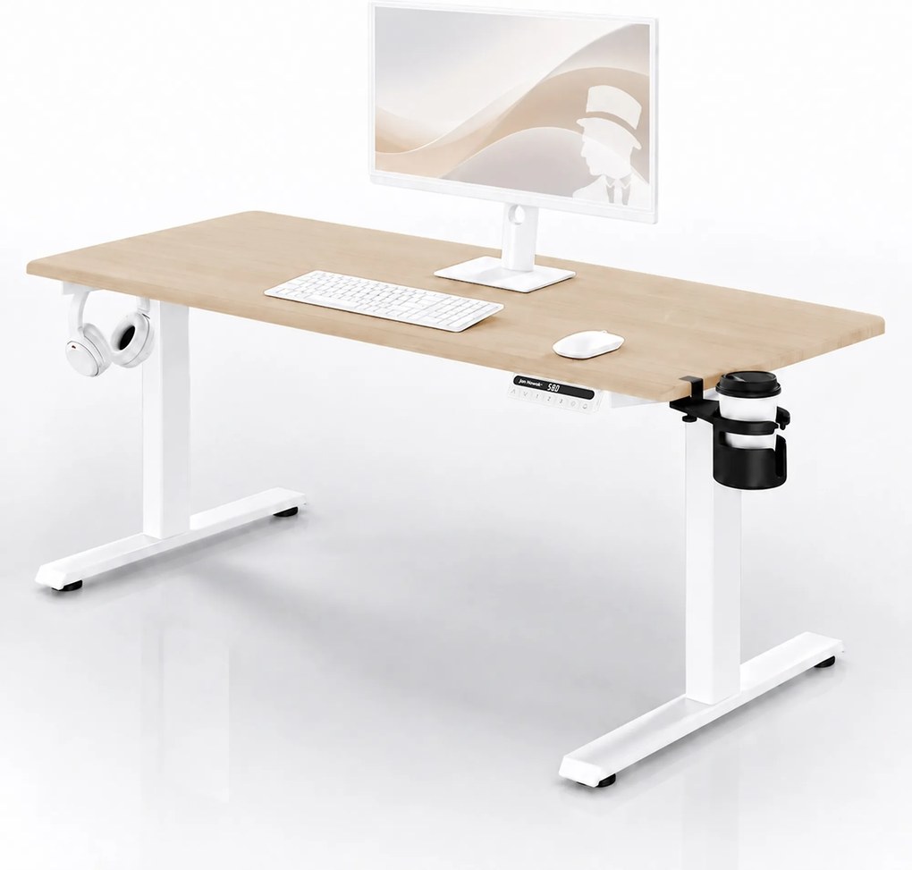 Elektrický stůl s nastavitelnou výškou ergonomický bílý/dub sonoma,1600x800 mm: ARIA