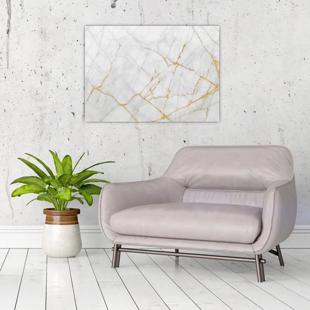 Skleněný obraz - Bílo-zlatý mramor (70x50 cm)
