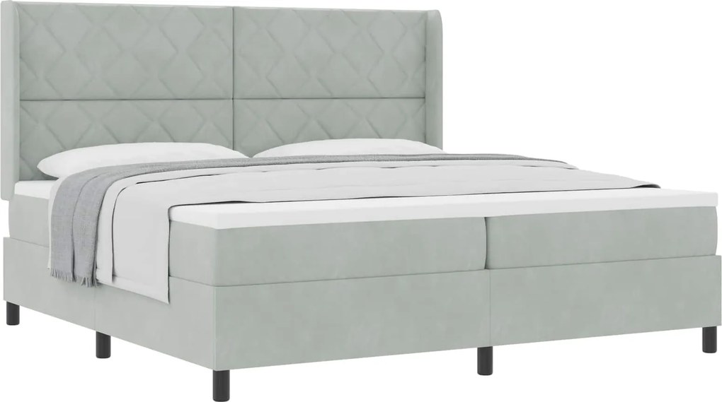 Postel s boxspringem s čelo Světle šedá 200 x 200 cm samet 3342080