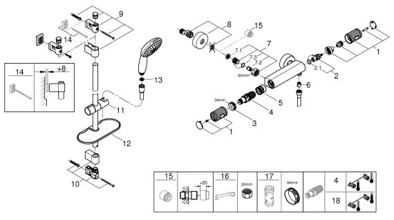GROHE 34853001-Termostat. sprchová baterie PRECISION FEEL + souprava 90 cm chrom