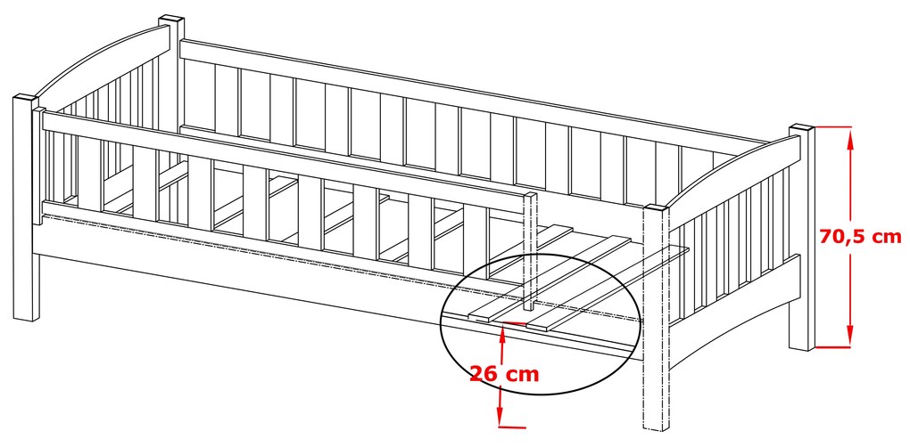 Dětská postel 80 cm Gussie (s roštem a úl. prostorem) (bílá). 1012773