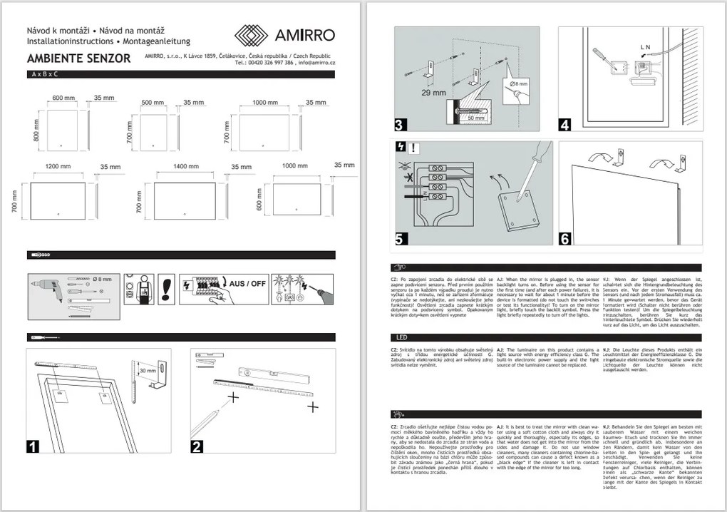 Zrcadlo do koupelny na zeď do pokoje do ložnice do předsíně na chodbu AMBIENTE 60 x 80 cm s LED podsvícením po celém obvodu a dotykovým senzorem 410-968