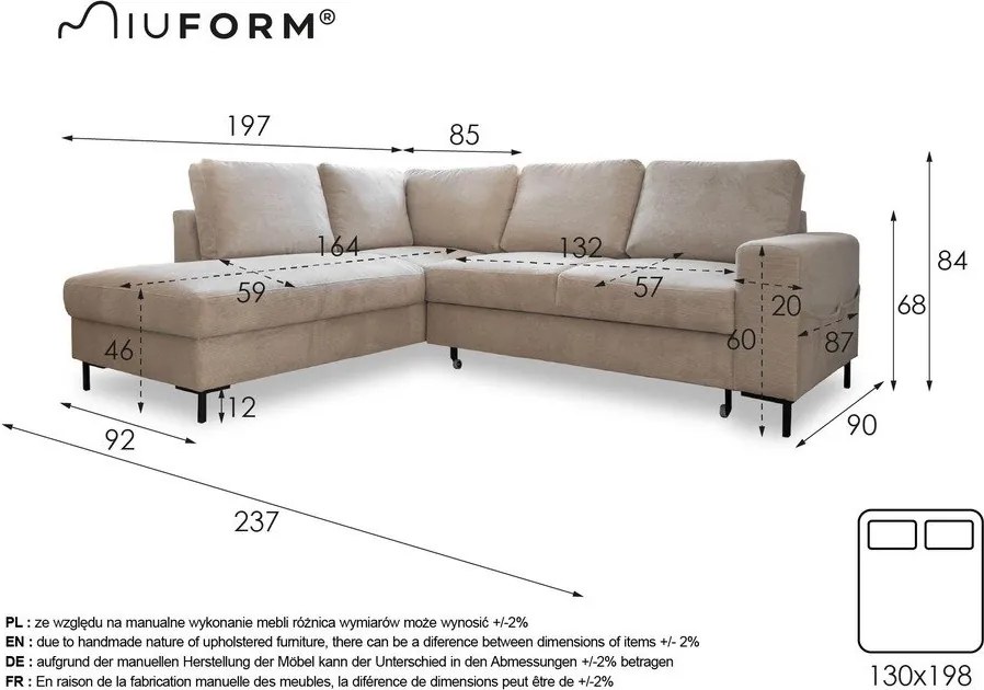 Tmavě modrá manšestrová rozkládací rohová pohovka (levý roh) Lofty Lilly – Miuform