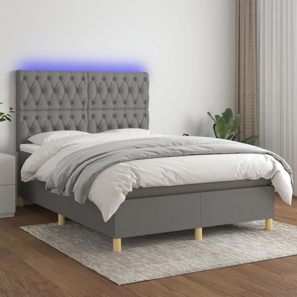 Box spring postel s matrací a LED tmavě šedá 140x200 cm textil,  3135678