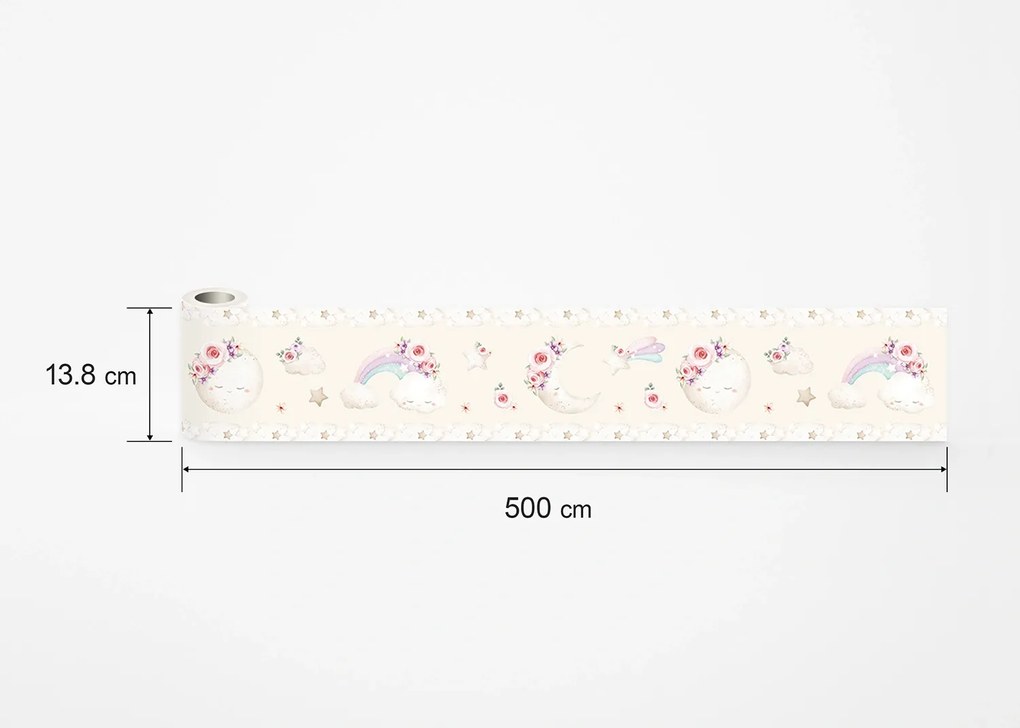 Dětská samolepící bordura na zeď Béžový Akvarelový Měsíc | 5 m x 13.8 cm | DWBD8045