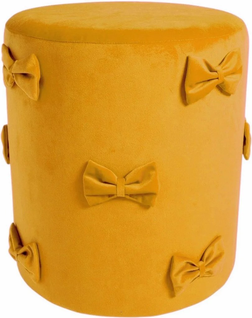 Žlutý sametový taburet s mašlemi Pouf Bow honey – 37*37*42 cm