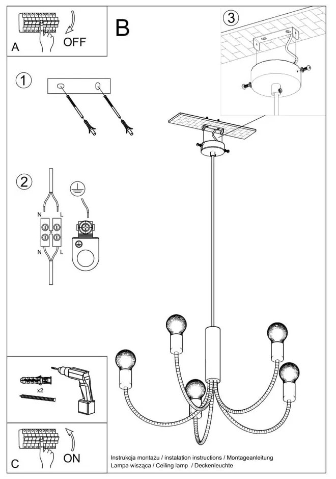 Černé závěsné svítidlo ø 45 cm Karim – Sollux