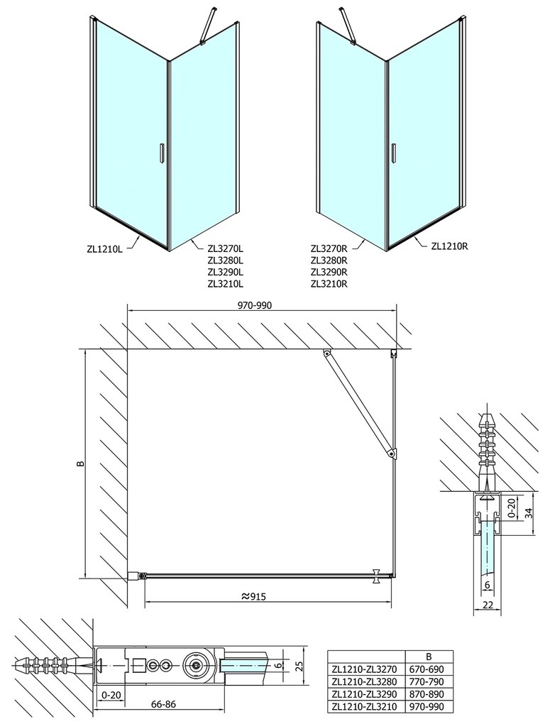 Polysan ZOOM LINE 100 x 90 cm ZL1210ZL3290 sprchový kout