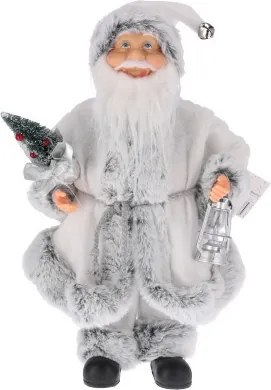Vánoční dekorace Santa Claus s lucernou bílá / šedá 40 cm