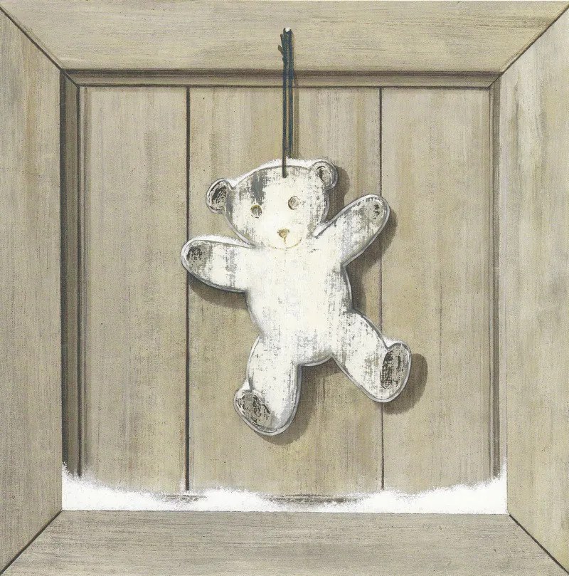 ART-STYLE Obrázek 20x20, závěsný medvídek, rám bílý s patinou