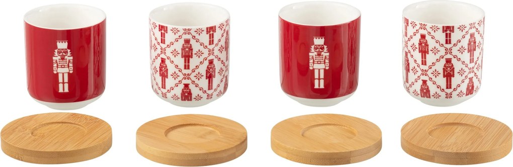 Dárková sada 4 kávových šálků s bambusovými podšálky Nutcrackers – 100ml