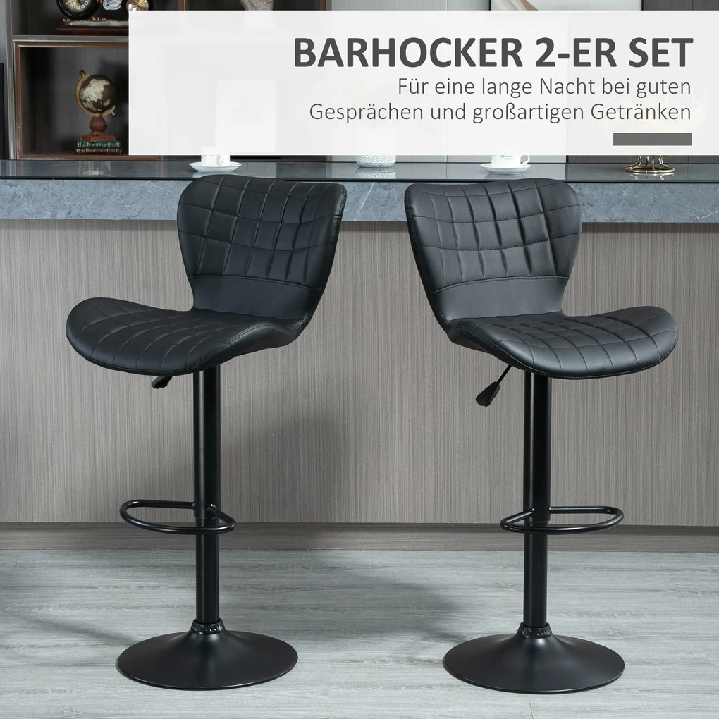 HOMCOM barová židle sada 2 ks retro design výškově nastavitelná 360° otočná černá kůže pro domácí kancelář stabilní 47 x 51,5 x 89-109 cm | Aosom.de