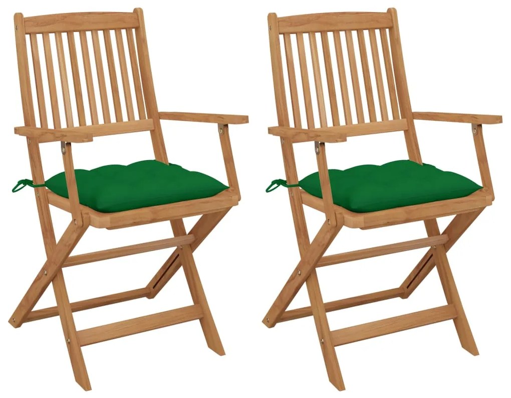 3064610 vidaXL Skládací zahradní židle s poduškami 2 ks masivní akáciové dřevo