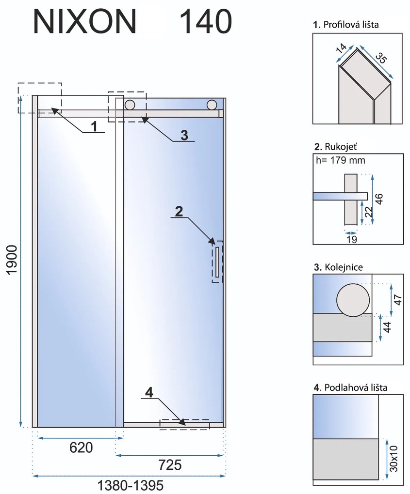 Sprchové dveře MAXMAX Rea NIXON 140 cm
