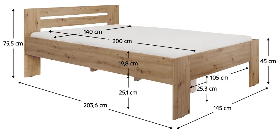 Kondela Postel, 140x200, dub artisan, BASIS