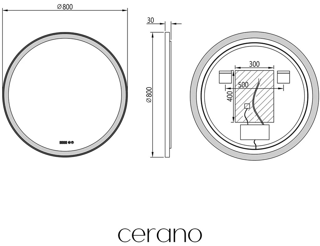 CERANO - Koupelnové LED zrcadlo Rivo, kovový rám - černá matná - Ø 80 cm