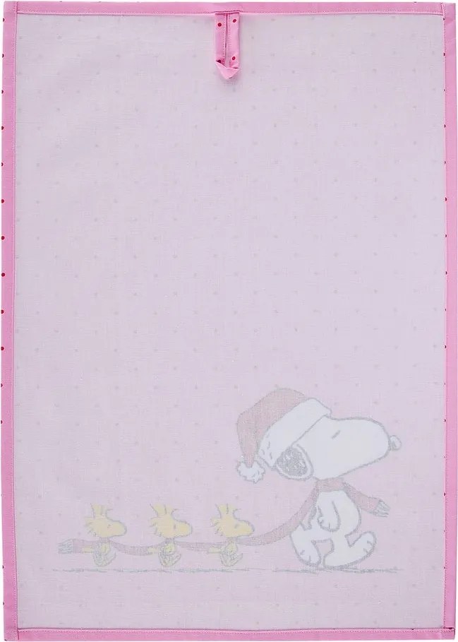 PEANUTS Utěrka Snoopy s vánoční čepičkou - růžová