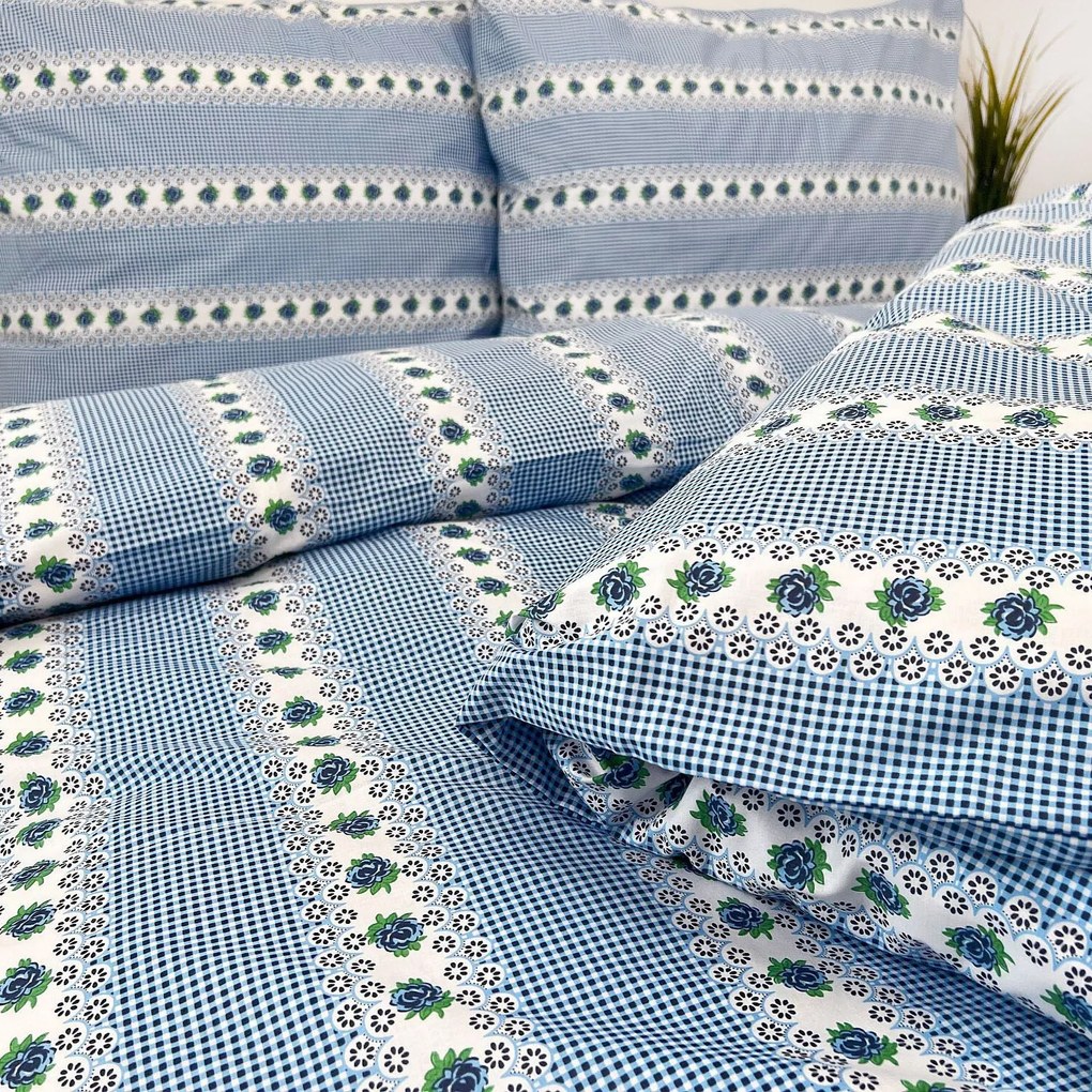 Bavlněné povlečení Mirabelka modrá Zapínání: zip, Velikost polštáře: 50x70, Velikost přikrývky: 140x220