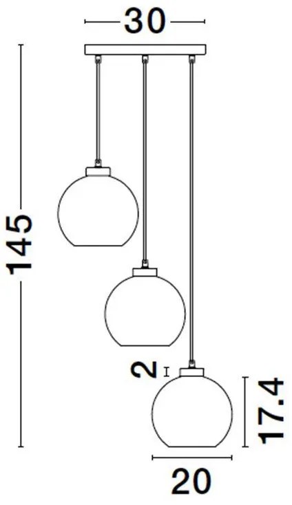 Nova Luce Závěsné svítidlo PALMER kouřové sklo černý kabel černá kovová základna E27 3x12W