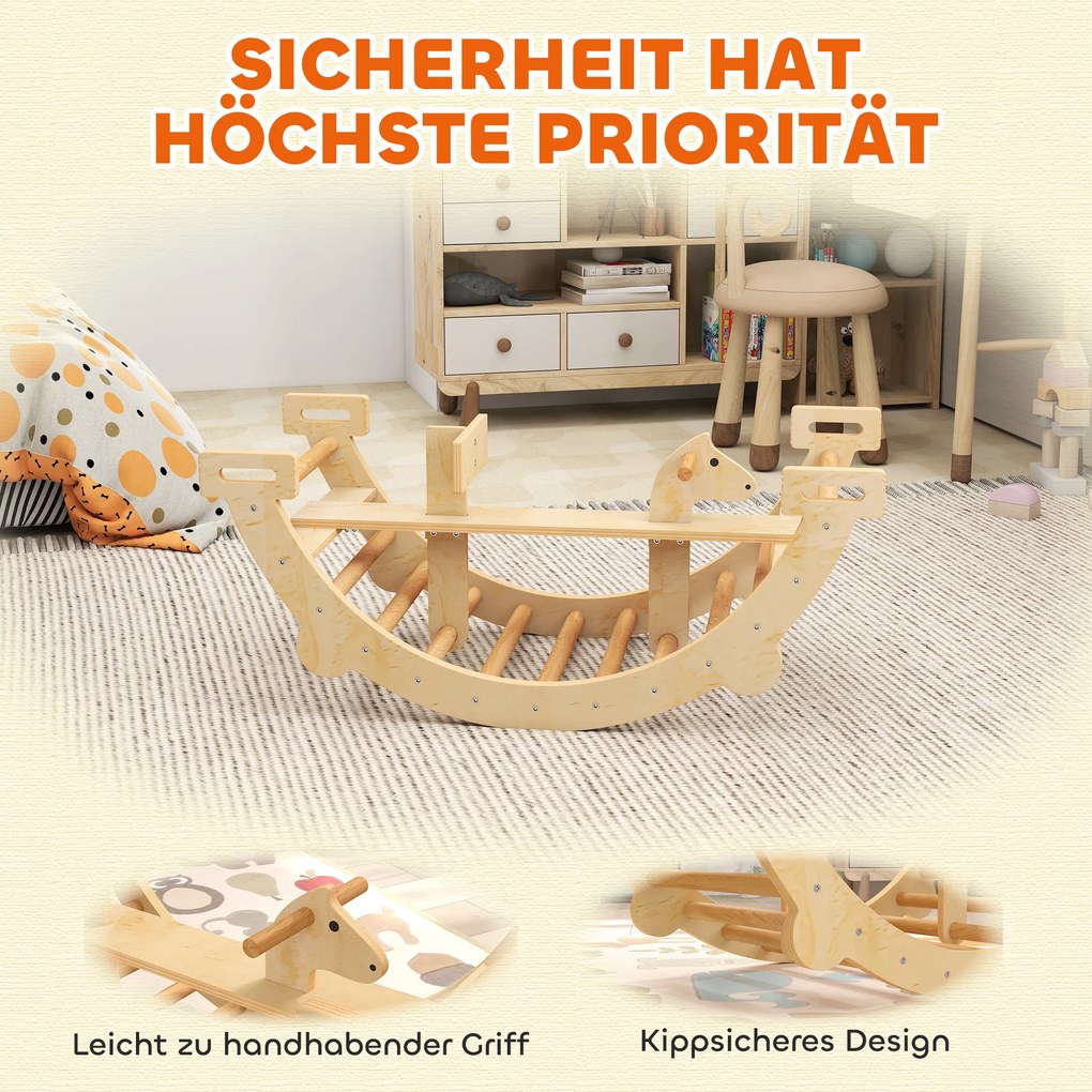 AIYAPLAY Montessori prolézačka pro vnitřní použití, dřevěný prolézací oblouk 2 v 1, pro děti od 2 do 4 let, 110x52x45 cm, přírodní dřevo