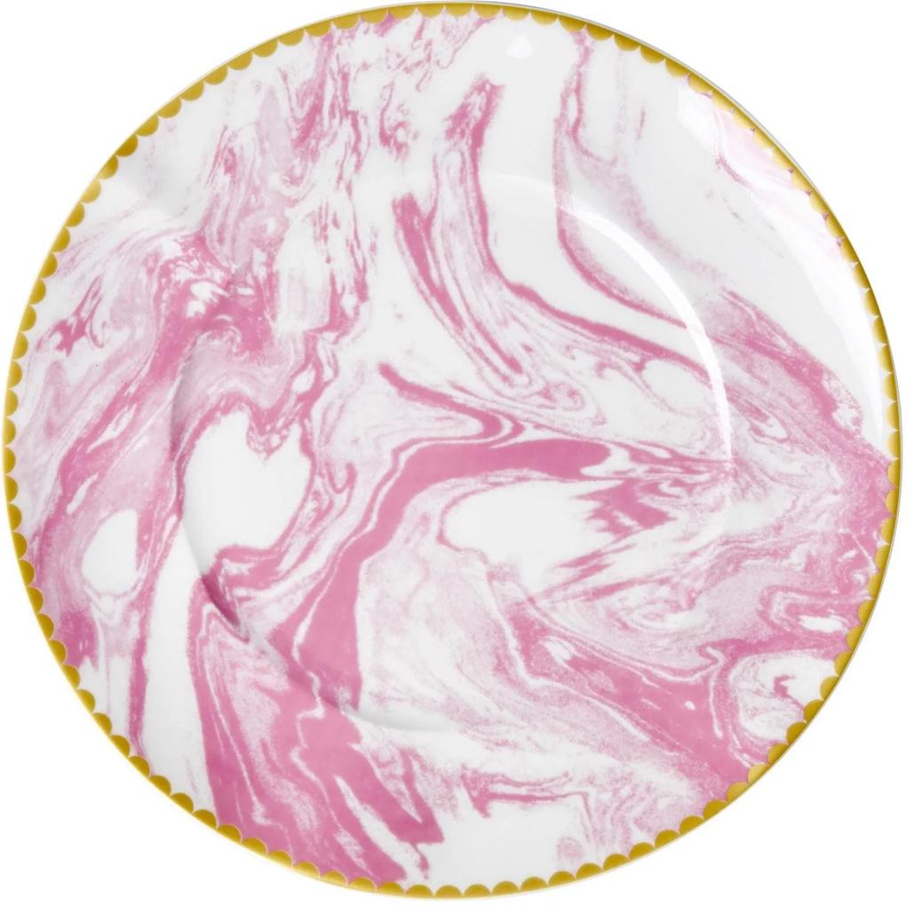 rice Porcelánový talíř Marble Bubblegum Pink ⌀ 23 cm, růžová barva, bílá barva, zlatá barva, porcelán
