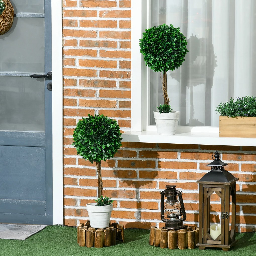 HOMCOM Sada 2 umělých bukvicových stromů Velké 60 cm, UV-odolná umělá rostlina v květináči, plastové umělé rostliny, falešná rostlina téměř jako skut…