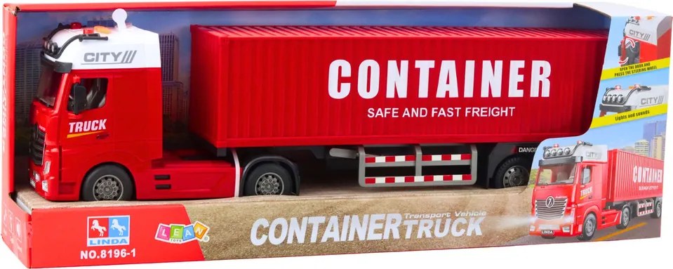 LEAN Toys Přepravní kamion s kontejnerem – světla, zvuky, červená