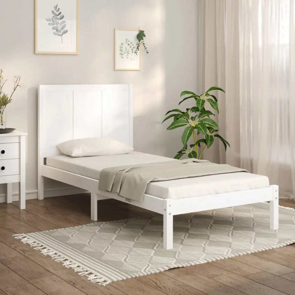 3105696 vidaXL Rám postele bílý masivní borovice 90 x 190 cm Single