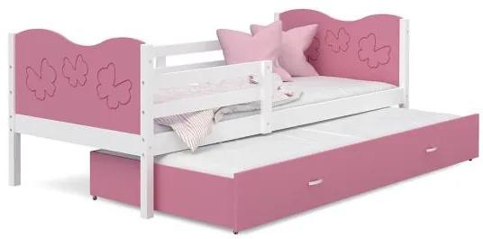 Dětská postel MAX P2 90x200cm s bílou konstrukcí v růžové barvě s motivem motýlků