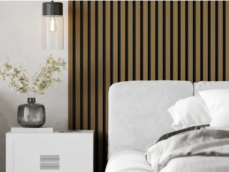 Mexen Lam-F, akustické stěnové lamely 275 × 30 cm, plstěný podklad 8 mm, technická dýha, teak zlatavý, S105-275307-3015-014