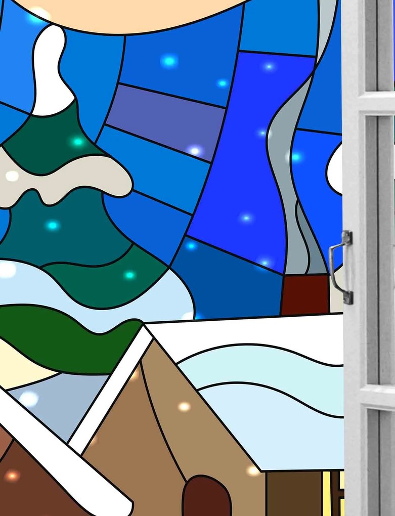 3D obraz okno zimní vitráž Velikost (šířka x výška): 120x80 cm