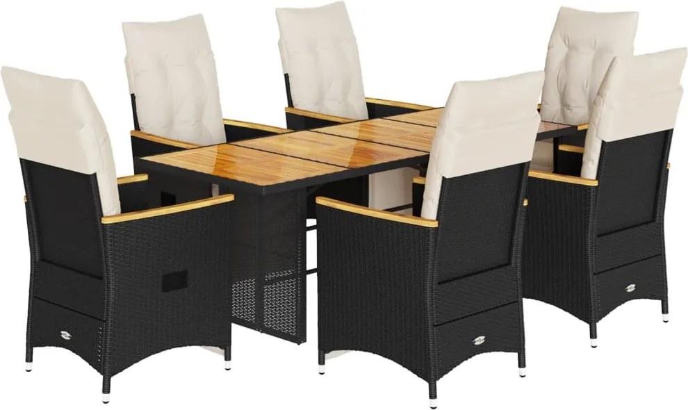 7dílný zahradní bistro set s poduškami černý polyratan 3276965