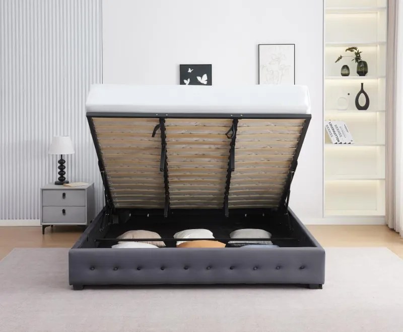 Postel MINDY 180x200, šedá Velvet látka s úložným prostorem Kondela 0000399608