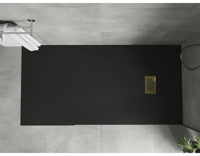 Mexen Hugo, obdélníková sprchová vanička SMC 180 x 90 cm, černá, zlatá krytka, 42709018-G