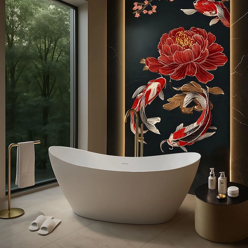 Rea Ferrano Slim, volně stojící vana 170x73 cm, bílá, zlatý matný click-clack, KPL-W7330