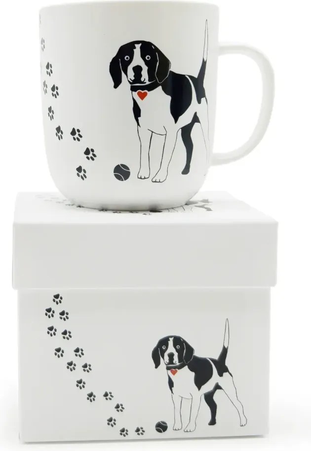 Hrnek Aport, 400 ml – New Bone China, černobílý pes, dárková krabička