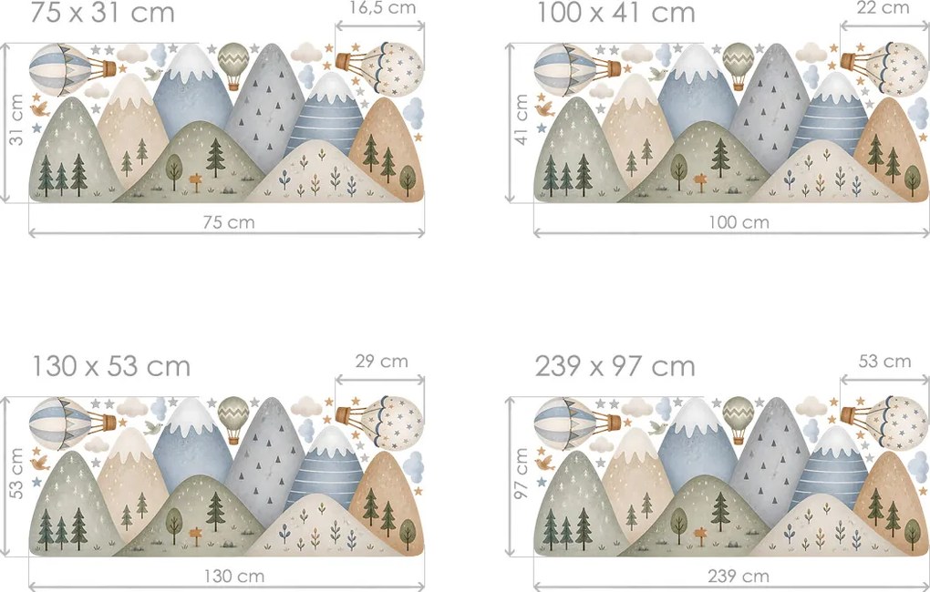Hory kopce pro kluky dětské samolepky na zeď arch 75 x 31 cm