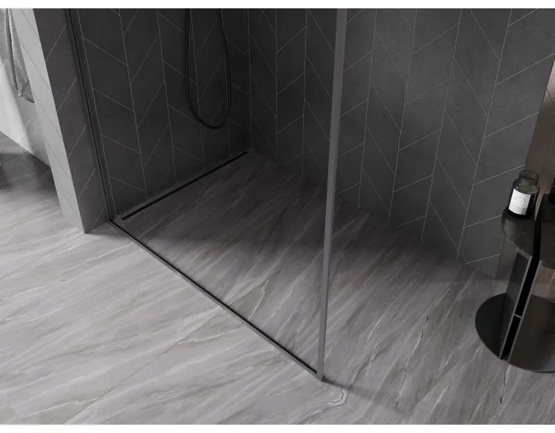 Mexen, Mexen Kioto-F sprchová stěna s rámem 90 x 202 cm, průhledná 8 mm, pistolový kov - 800-090-104-95-00