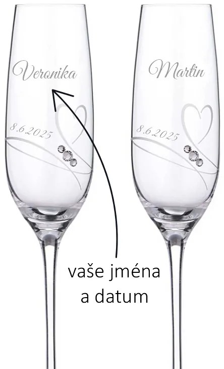 Dekorant Svatební sklenice na šampaňské Romance s krystaly Swarovski 200 ml 2KS