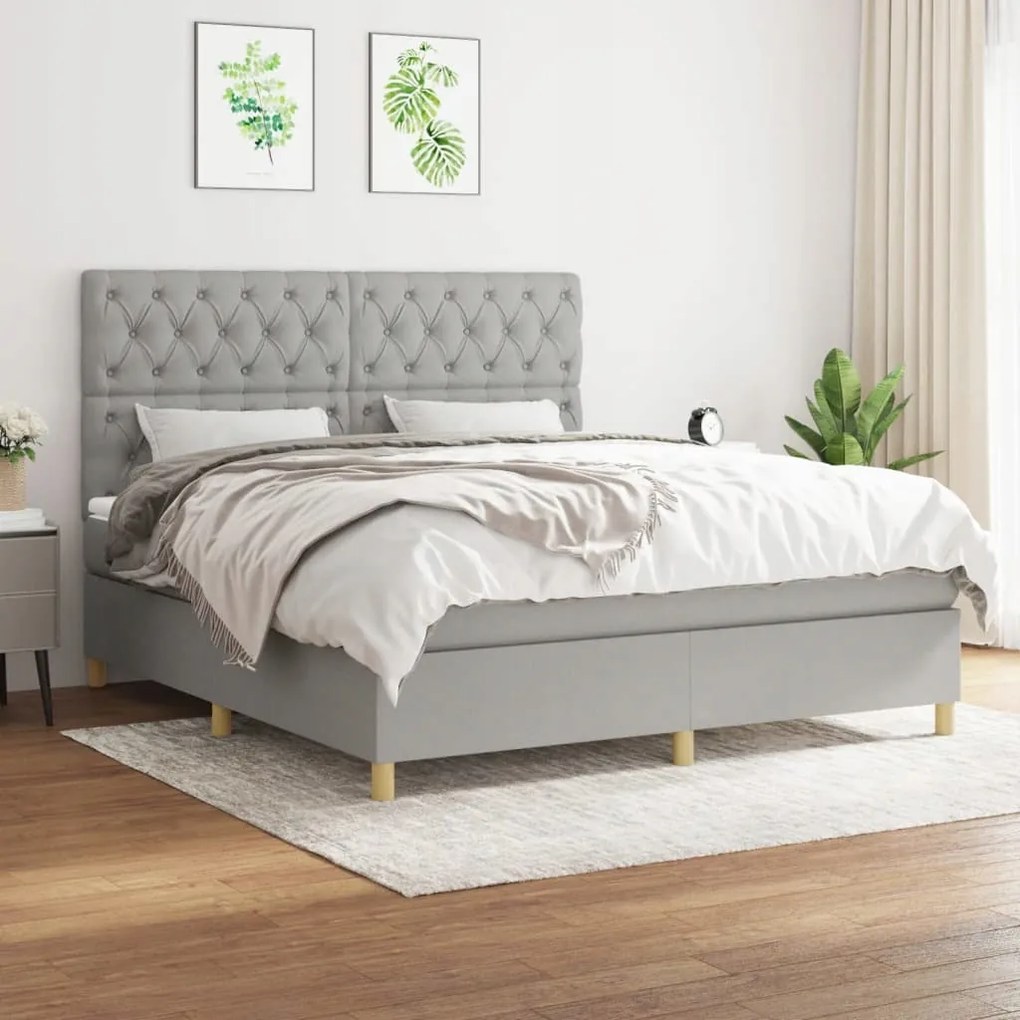 Box Spring Postel S Matrací Textil Světle Šedá Prošívaný design 160 x 200