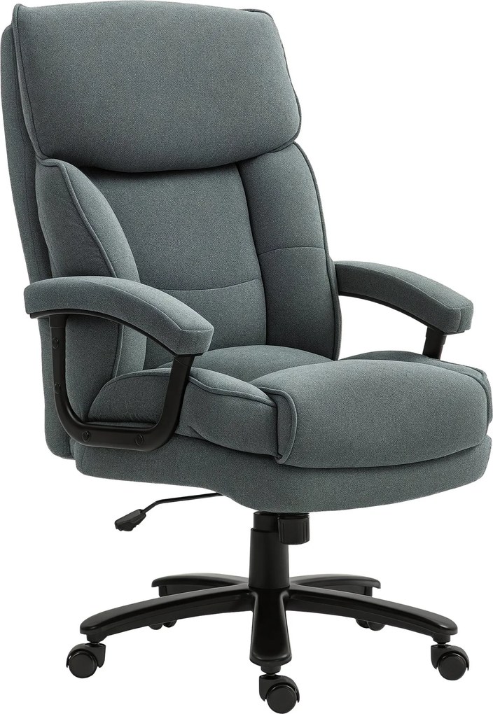 HOMCOM Kancelářská Židle, Ergonomická Psaní Židle s Houpací Funkcí, Látka Podobná Lnu, Výškově Nastavitelná PC Židle s Otočnou Funkcí, Silné Polstrová