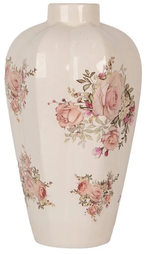 Béžová keramická dekorační váza s růžemi Rosien M - Ø 21*34 cm