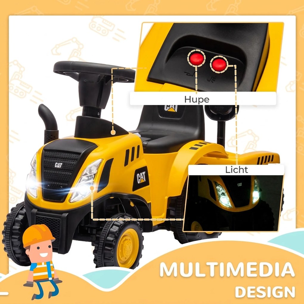 Dětský toy truck AIYAPLAY 12-36 měsíců s integrovanou lopatou a přívěsem, jezdicí rypadlo pro děti z PP a kovu, 91x29x44 cm, Žluté
