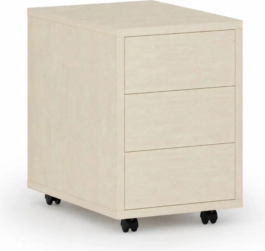 Kancelářský mobilní kontejner PRIMO WOOD, PUSH-lock, 3 zásuvky, bříza