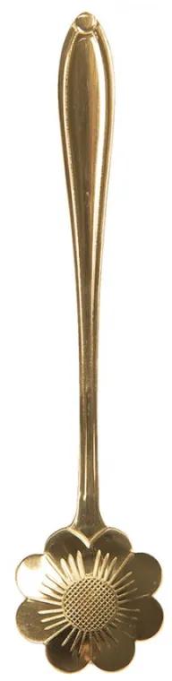 Zlatá kovová dezertní lžička ve tvaru kytičky Trijntje – 3x12 cm